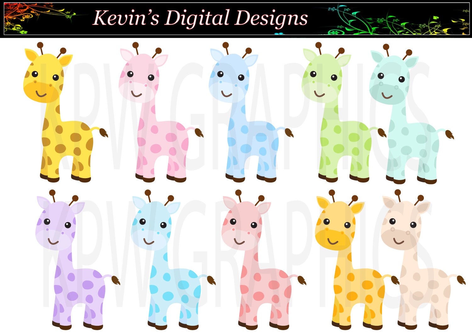 Cute Giraffes Clipart Set in a PNG Format. Personal & Small Commercial ...