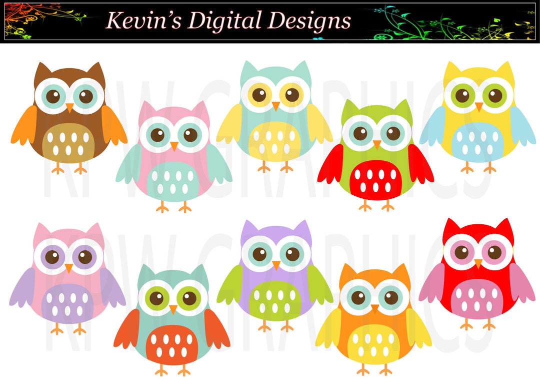Colorful Rainbow Cute Owls Clipart Set in a PNG Format. - Etsy