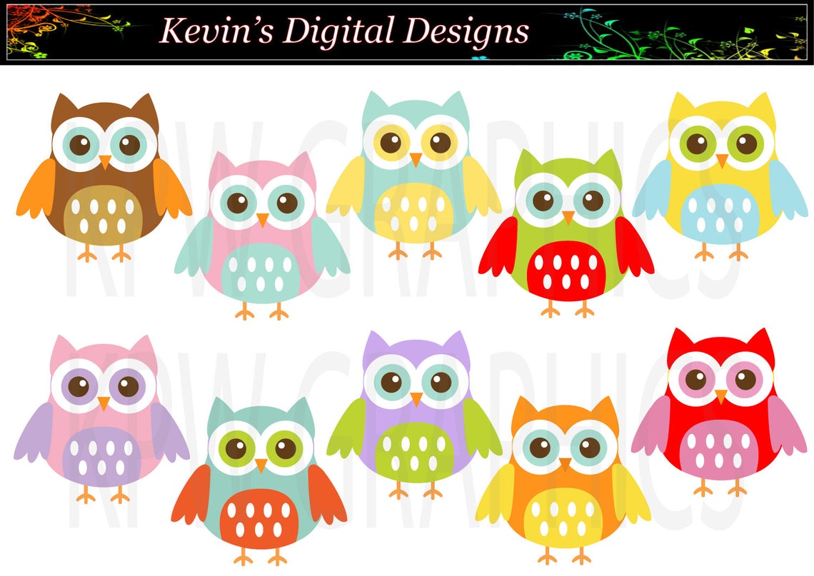 Colorful Rainbow Cute Owls Clipart Set in a PNG Format. - Etsy