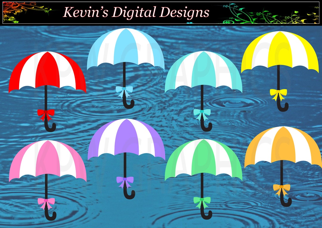 Buy Rainbow Umbrellas Clip-art Set in a PNG 300ppi Format. Personal ...