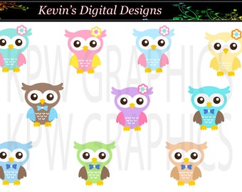 Colorful Rainbow Cute Owls Clipart Set in a PNG Format. | Etsy