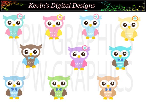 Colorful Rainbow Cute Owls Clipart Set in a PNG Format. | Etsy