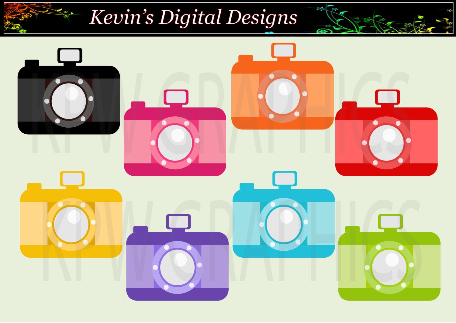 Rainbow Colour Cameras Clip-art Set in a PNG Format. Personal & Small ...