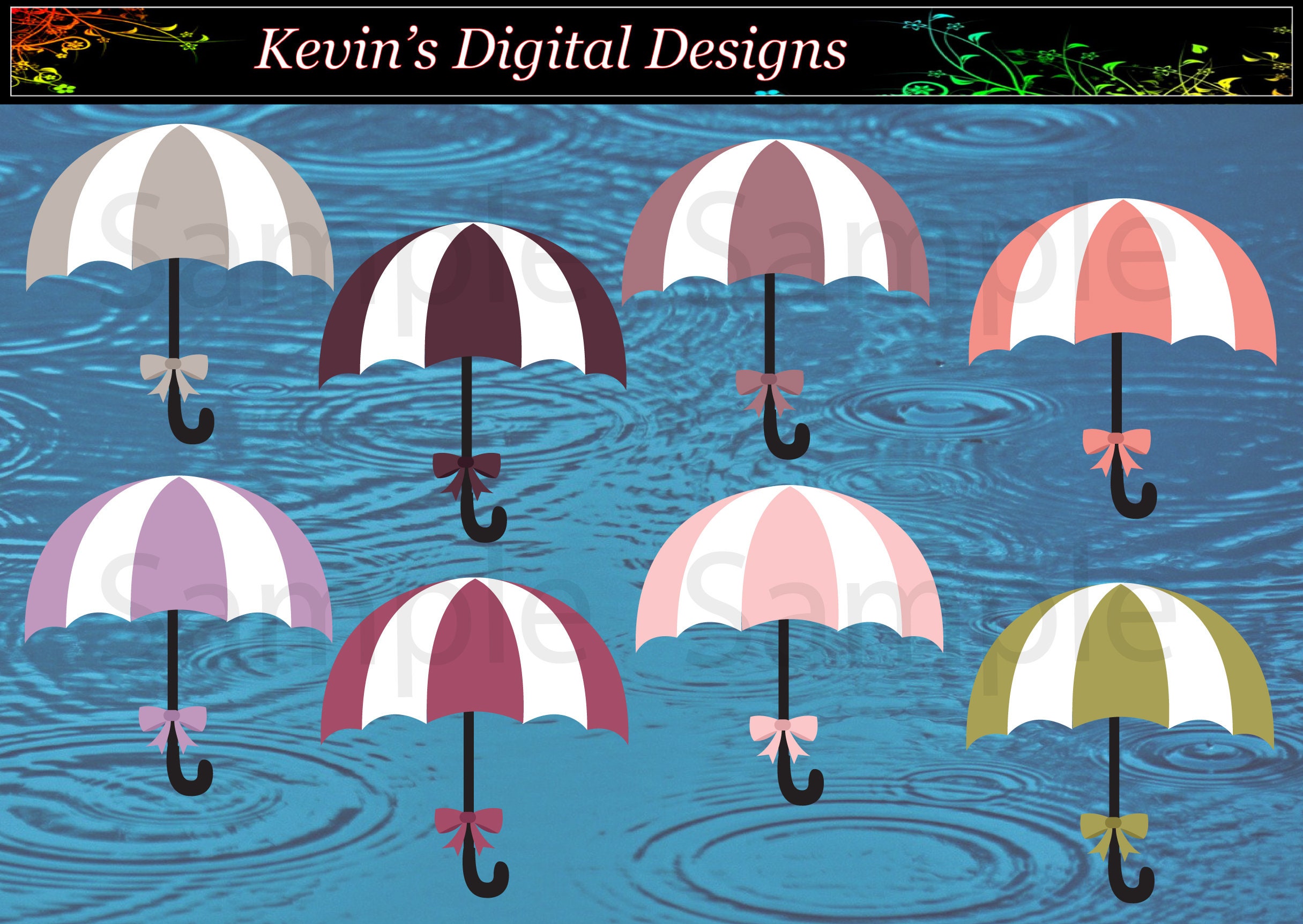 Pastel Umbrellas Clip-art Set 2 in a PNG 300ppi Format. Personal ...