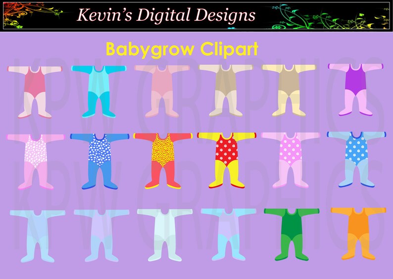 Baby-grow Clip-art Set various Colors in High Quality PNG - Etsy Canada
