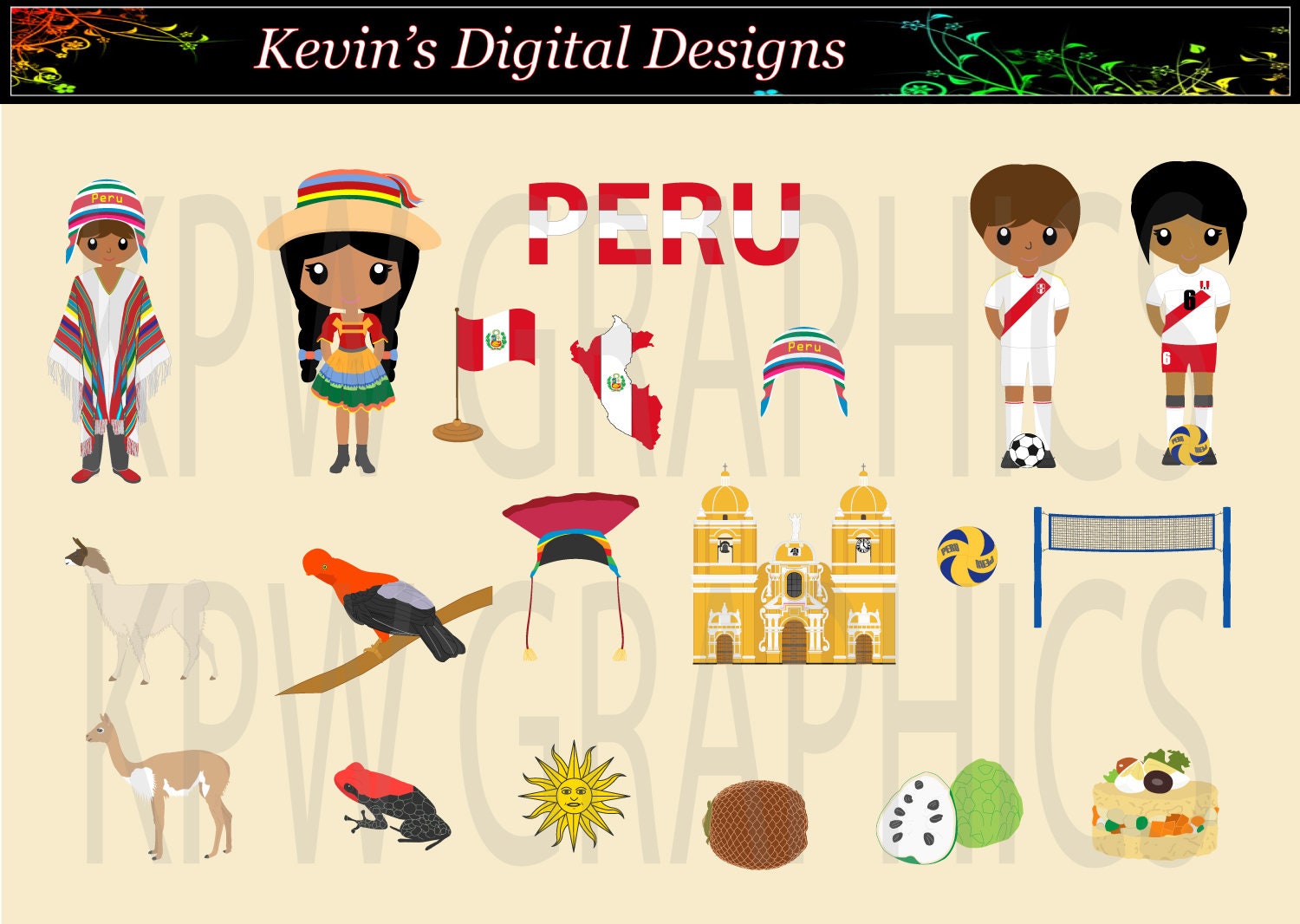 Countries of the World Peru Clip-art Set in a PNG 300ppi Format ...