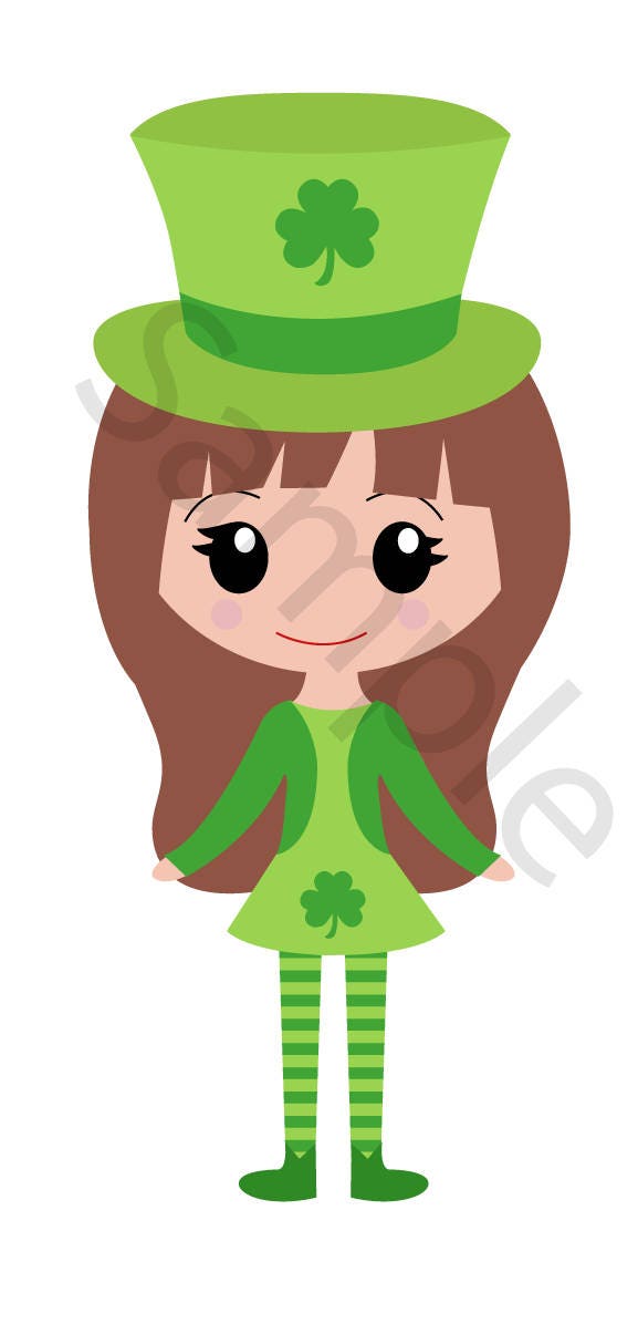 St Patricks Girls Clip-art Set in a PNG 300ppi Format. Personal & Small ...