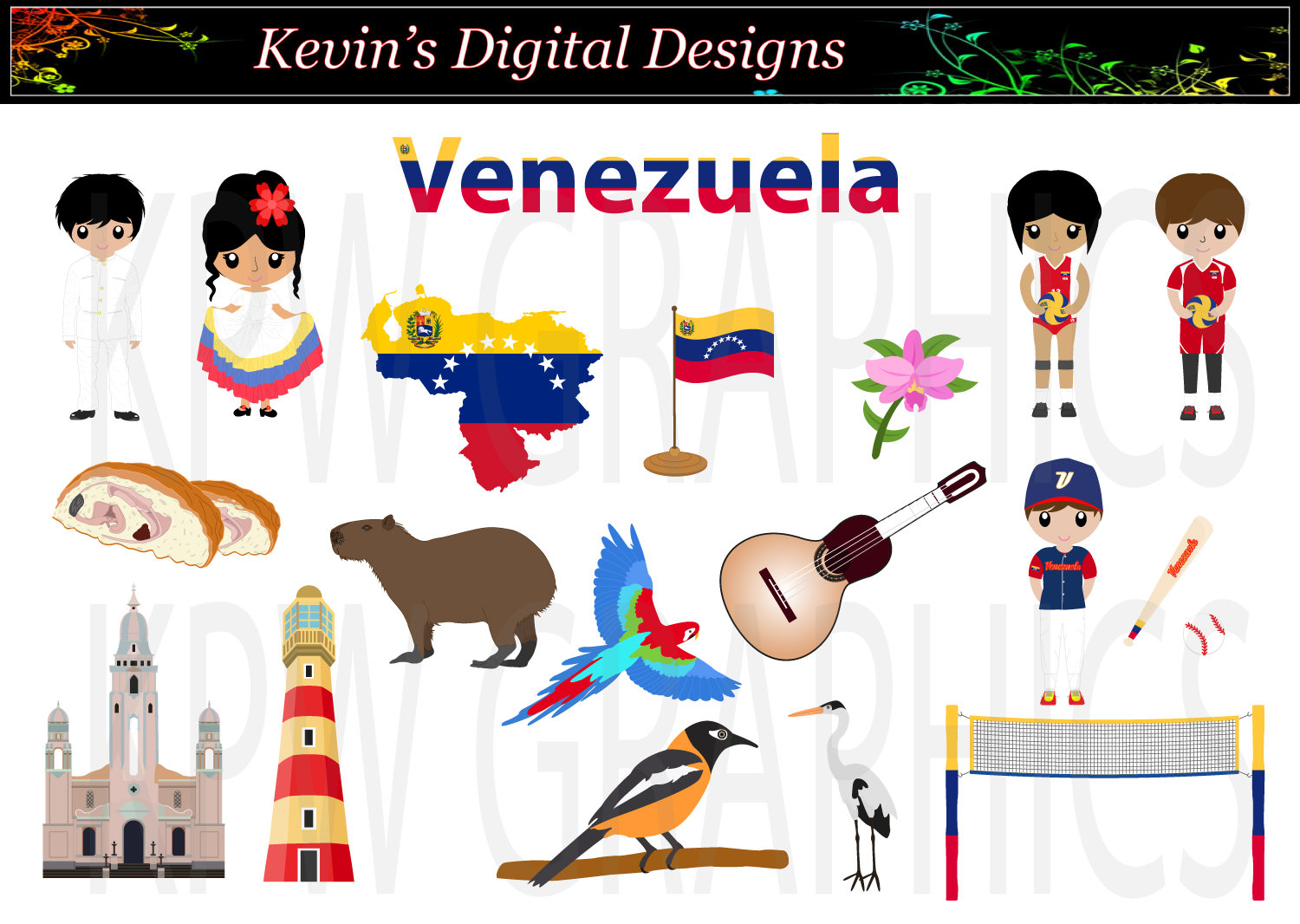 Countries of the World Venezuela Clip-art Set in a PNG 300ppi Format ...