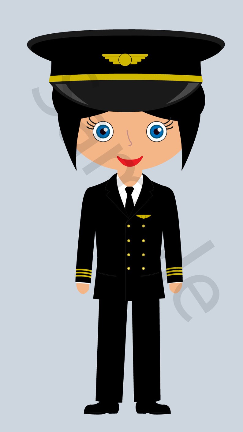 Cute Girl Aircraft Pilots Clip-art Set in a PNG 300ppi Format. Personal ...