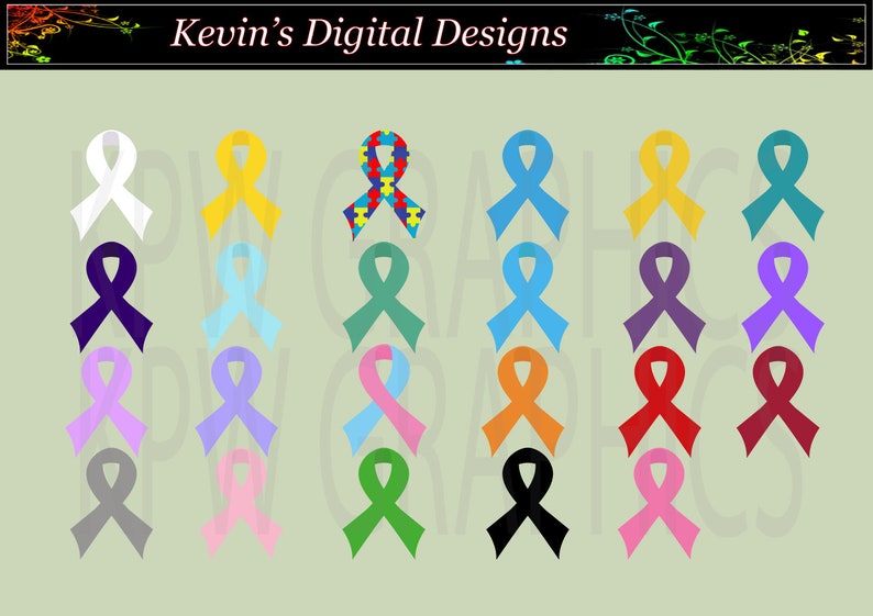 Awareness Ribbons 23 of Various Colours in a PNG 300ppi Format ...