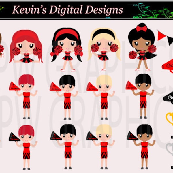 Cheerleader Red Black Clip Art - Etsy