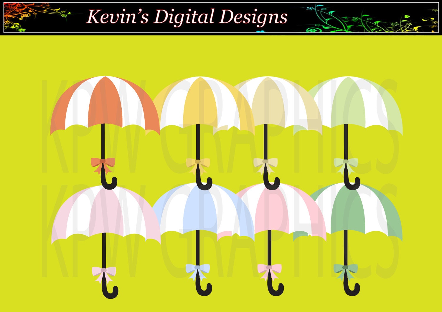 Pastel Umbrellas Clip-art Set 3 in a PNG 300ppi Format. - Etsy
