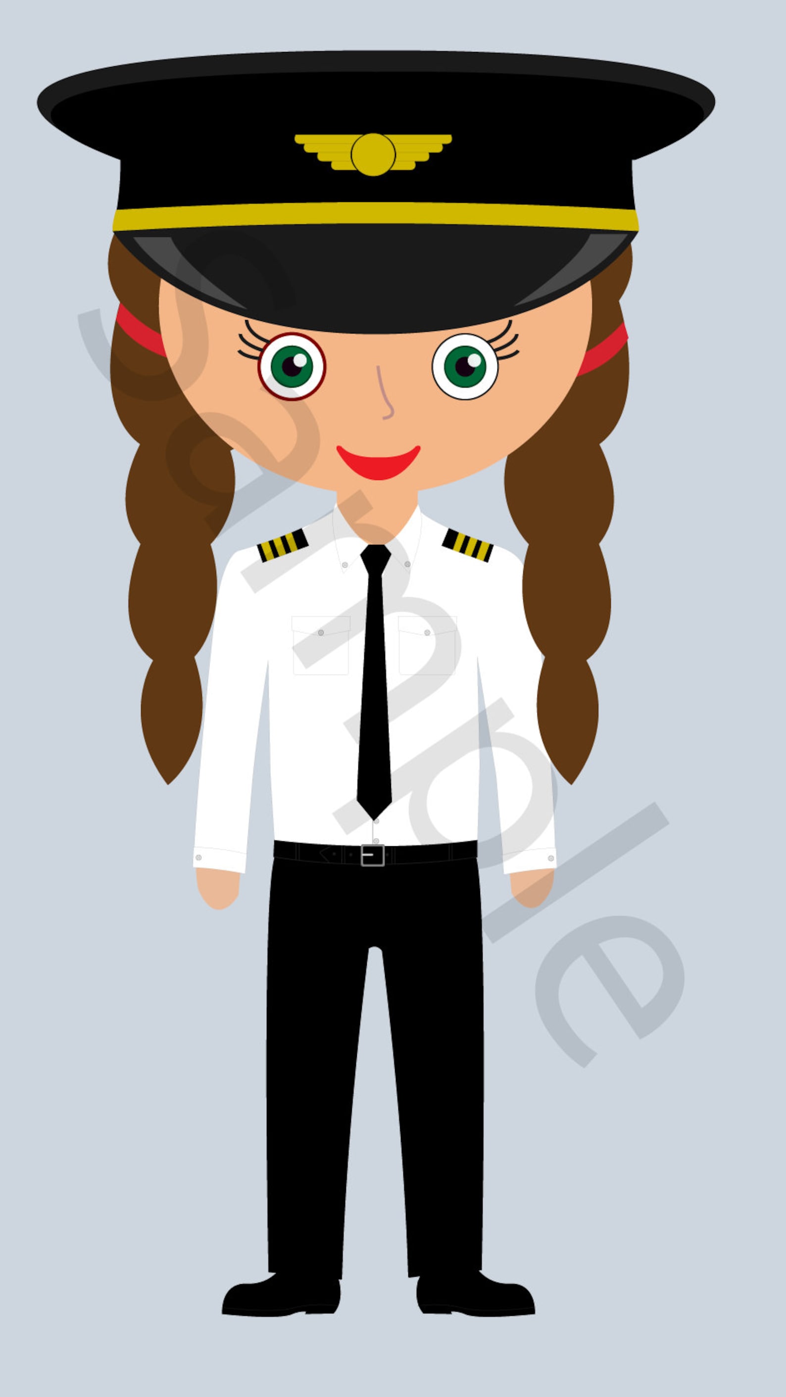 Cute Girl Aircraft Pilots Clip-art Set in a PNG 300ppi Format. Personal ...