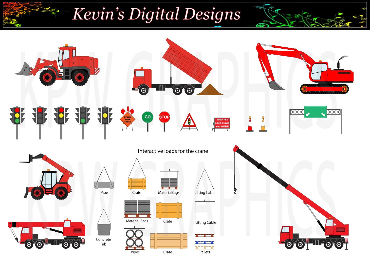 Red Construction Clip-art Set 7 in High Quality PNG Format. Personal ...