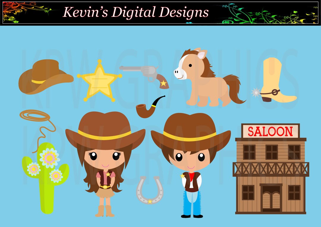 Western Cowboy and Cowgirl Clip-art Set in a PNG 300ppi - Etsy