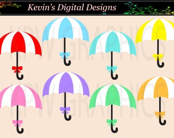 Pastel Umbrellas Clip-art Set 2 in a PNG 300ppi format. | Etsy
