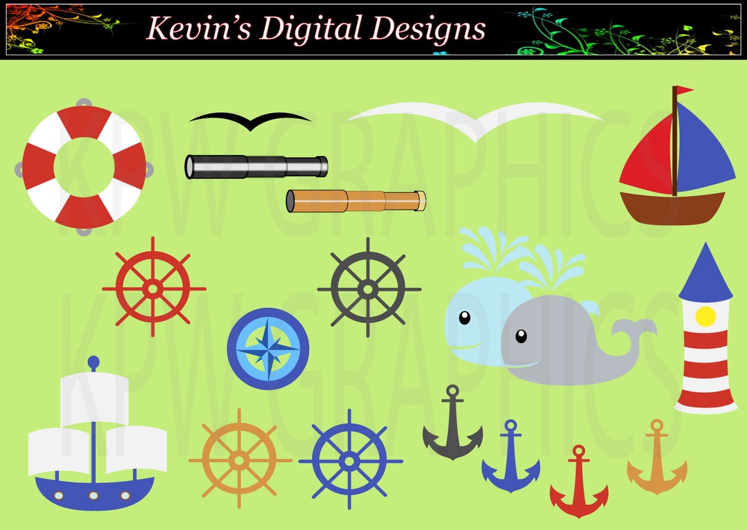 Nautical Sailor Clip-art Set in a PNG Format. Personal & Small ...