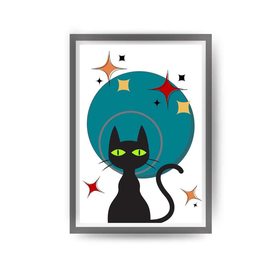 Mid Century Modern Art Print, Atomic Cat Print Gift, 1950s Mod Decor ...