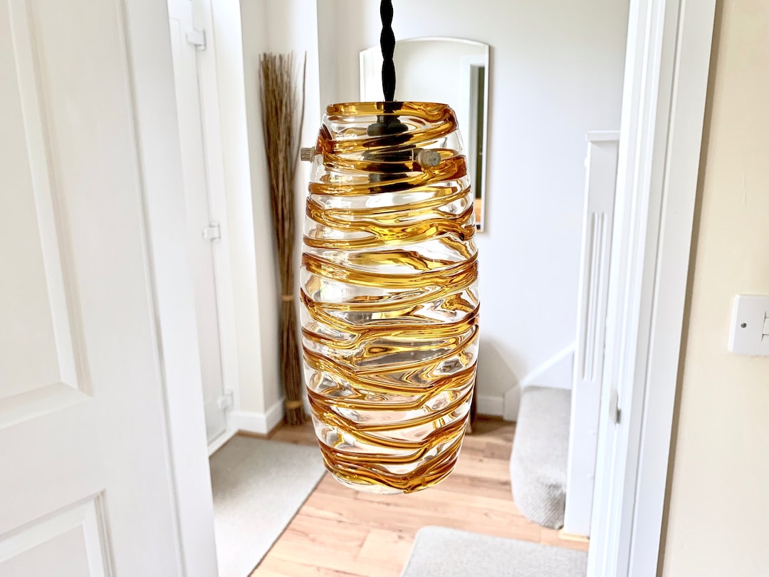 Vintage Amber Glass Ceiling Light, Mid Century Amber Glass Pendant ...