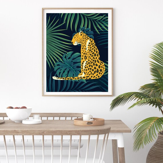 Leopard Jungle Print Tropical Leaves Print Animal Print | Etsy