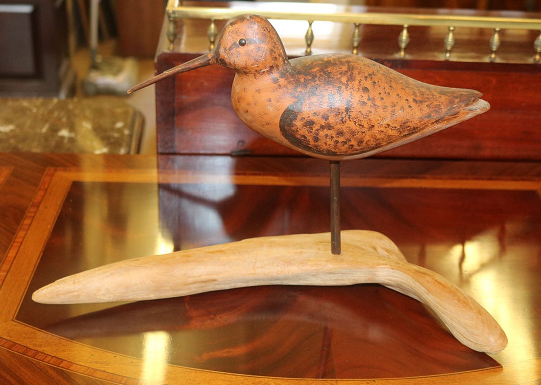 Hand-made Vintage 1940s Long Billed Dowitcher Deco on Driftwood Carved ...