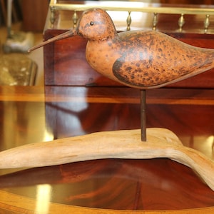 Hand-made Vintage 1940s Long Billed Dowitcher Deco on Driftwood Carved ...