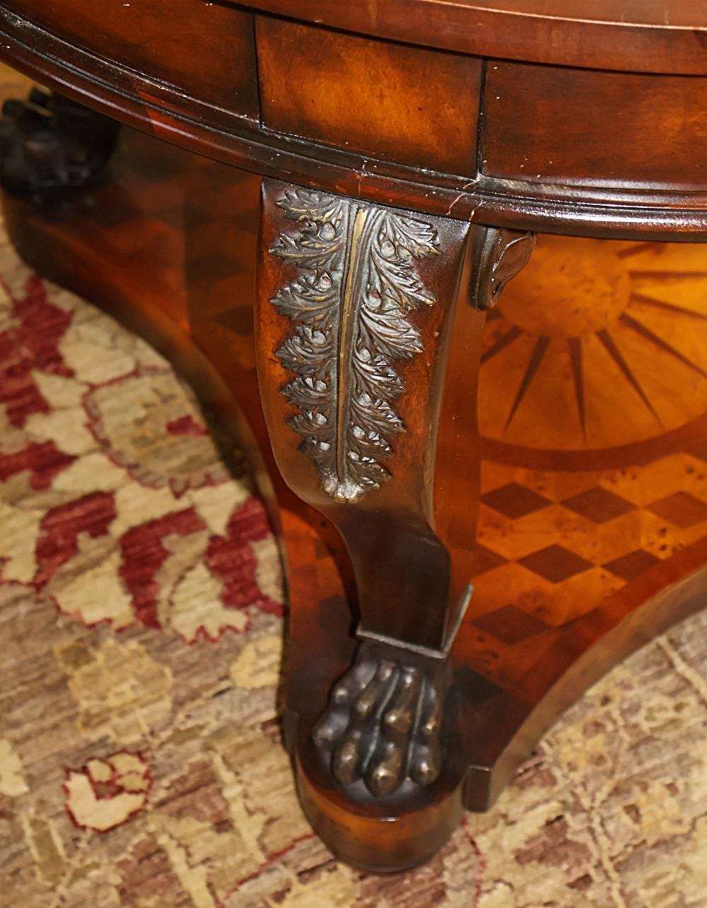 Vintage Theodore Alexander Bronze Mounted Burled Walnut Inlaid Center ...