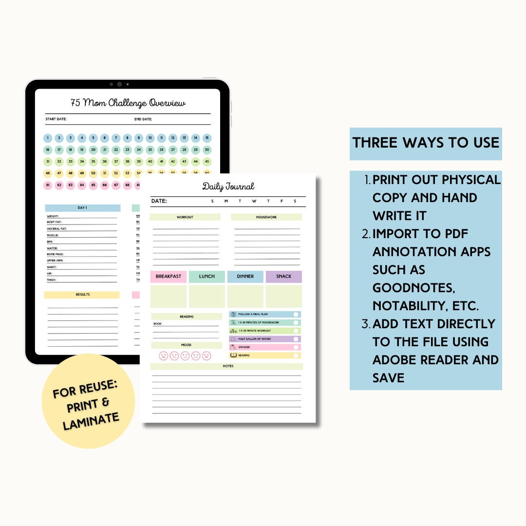 75 Mom Challenge Printable, Spring and Summer Weight Loss, Easy ...