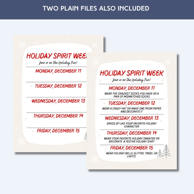 December School Spirit Week Itinerary Schedule, Christmas Winter School ...