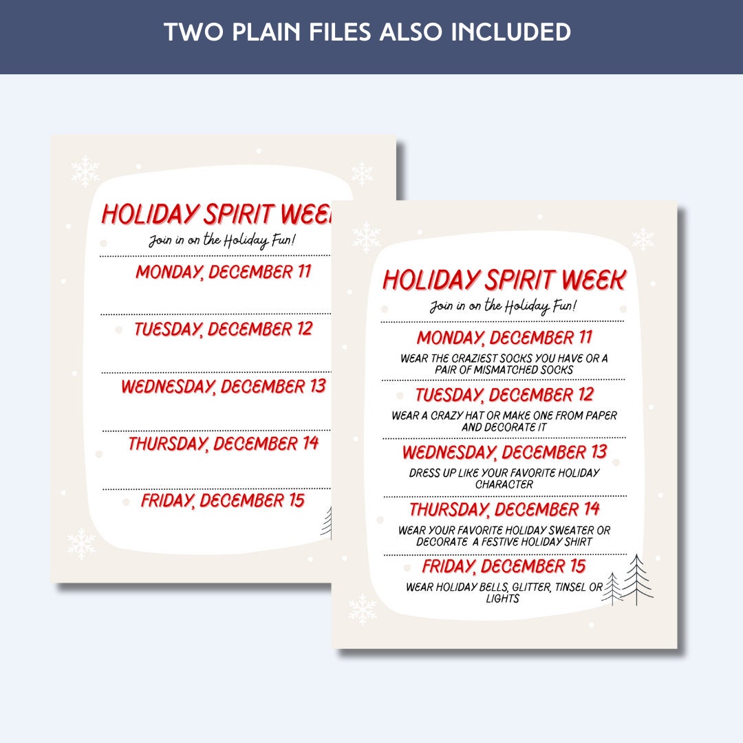 December School Spirit Week Itinerary Schedule, Christmas Winter School ...