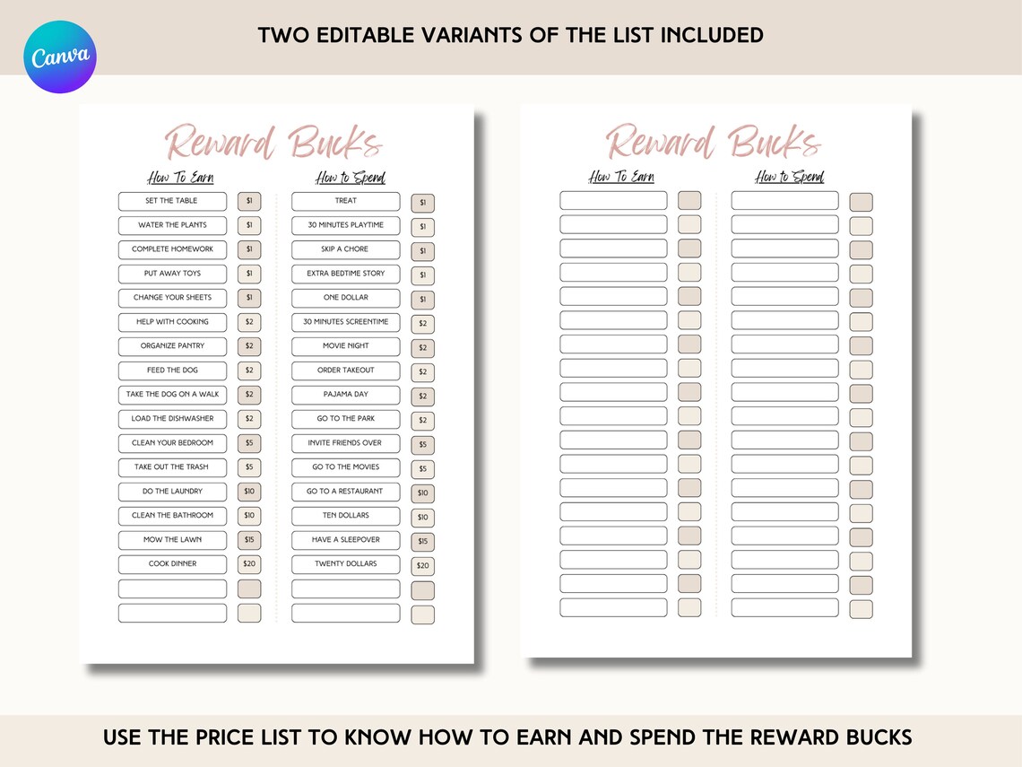 Editable Mom Reward System Mom Bucks How to Earn Mom - Etsy