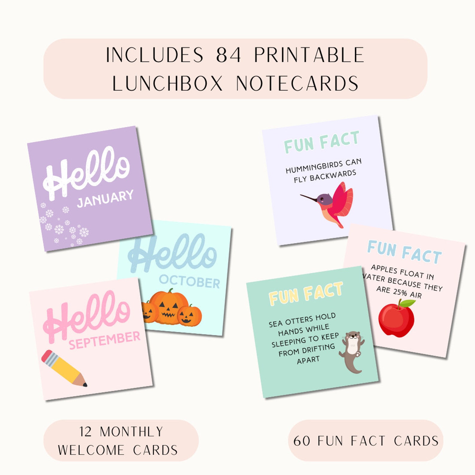 Printable Lunchbox Notes, Printable Lunch Notes, Lunchbox Notes, Lunch ...