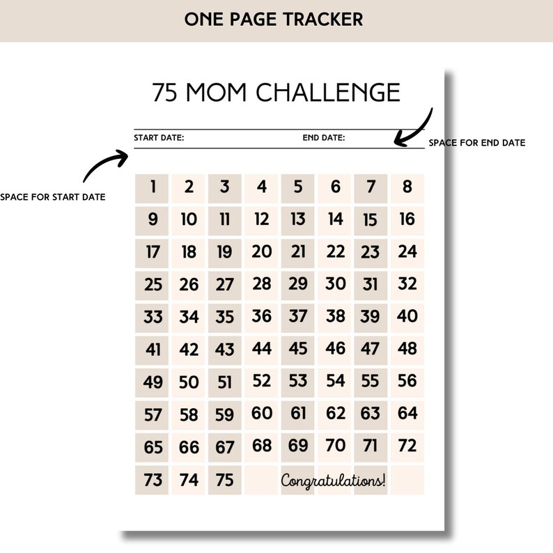 75 Mom Editable Challenge Printable, New Years Weight Loss, Easy ...