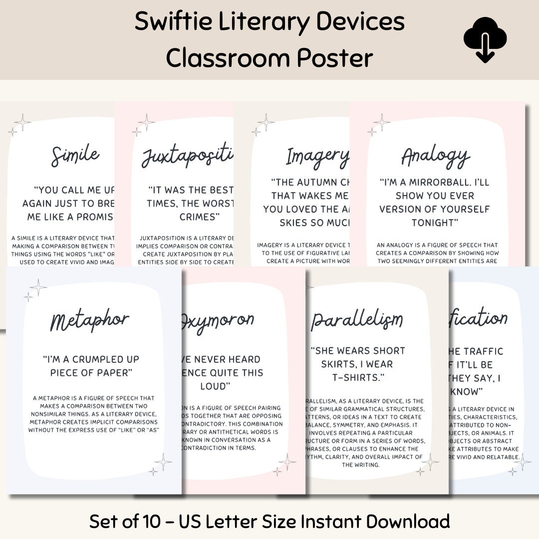 Literary Devices Posters set of 10, Swiftie Inspired Classroom Decor ...