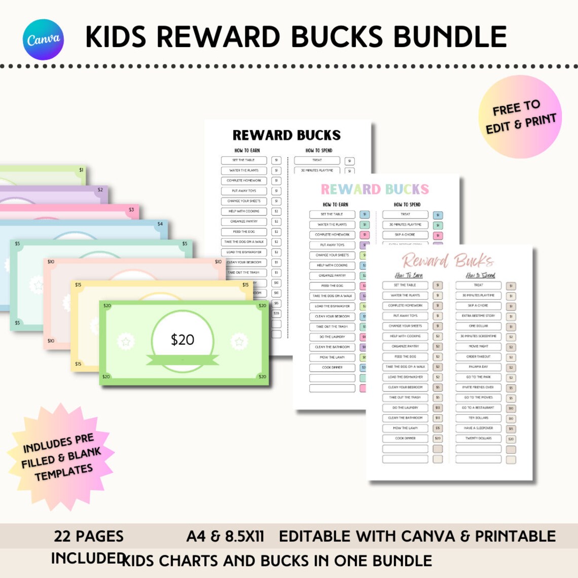 Editable Mom Reward System Mom Bucks How to Earn Mom Money Kid Chore ...