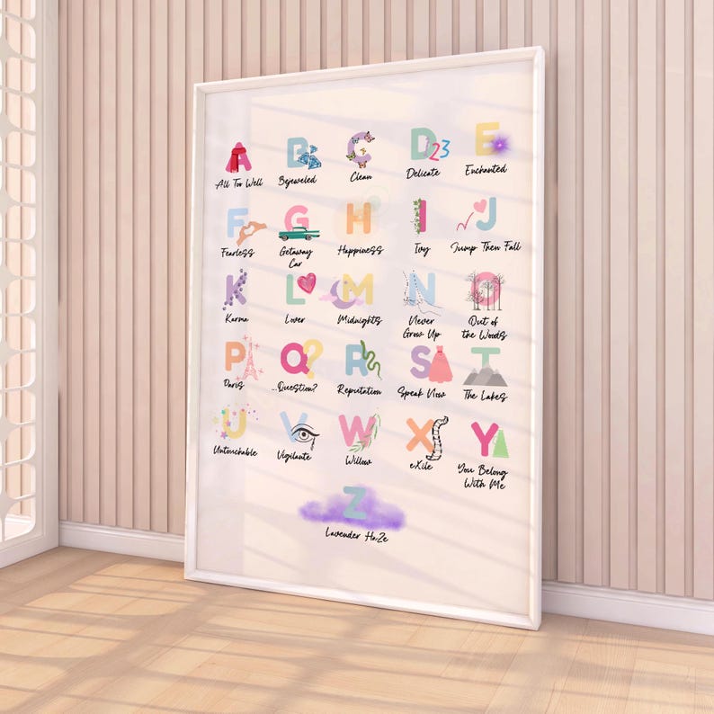Swift Inspired Alphabet Poster, Playroom Taylor Inspired Decor, Playful ...