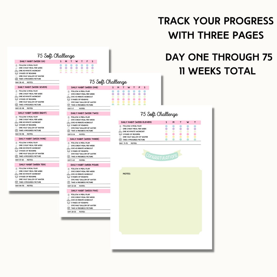 75 Soft Challenge Tracker Printable Editable,soft Challenge 75, 75 Easy ...