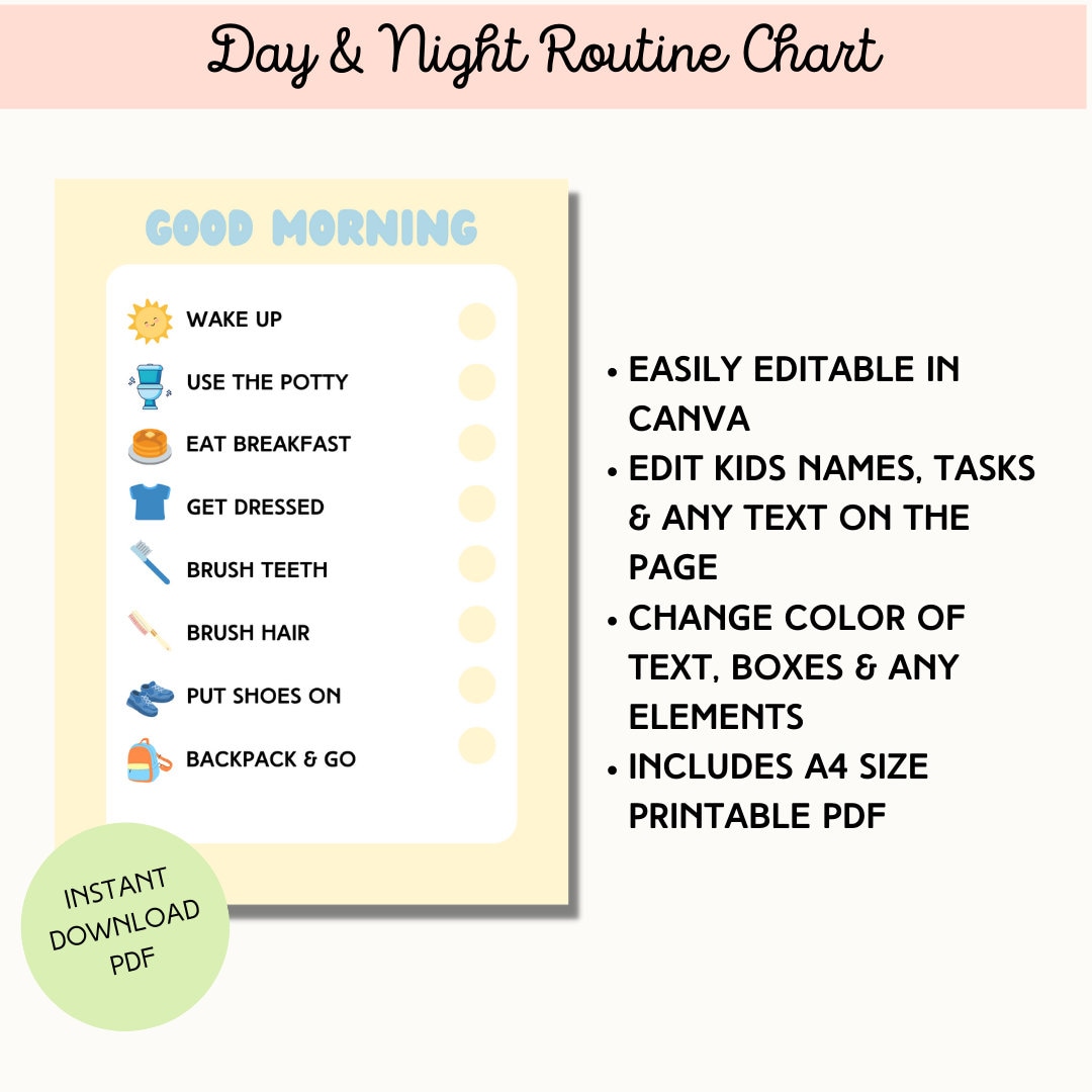 Morning Routine for Kids, Ready for School Routine Chart, Printable ...
