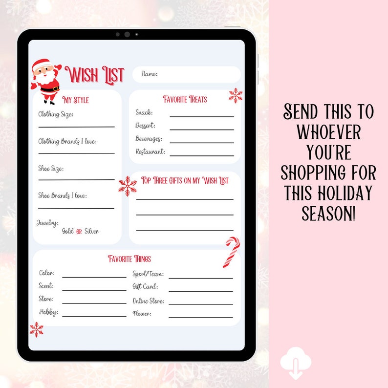 Adult Christmas Wish List, Christmas Questionnaire, Printable Christmas ...