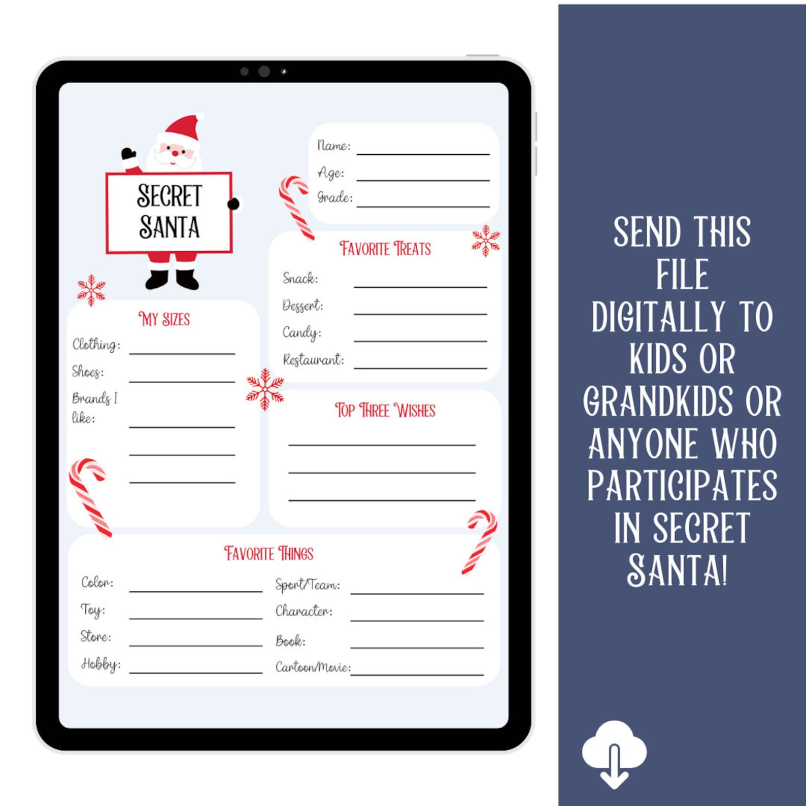 Kids Secret Santa List, Secret Santa Questionnaire for Kids, Secret ...