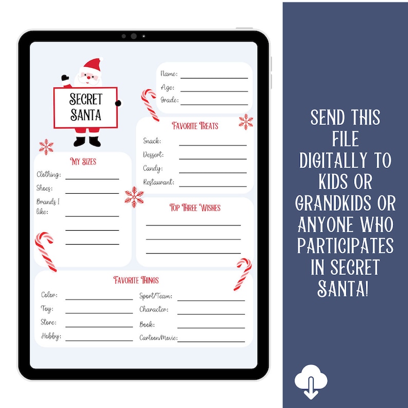 Kids Secret Santa List, Secret Santa Questionnaire for Kids, Secret ...