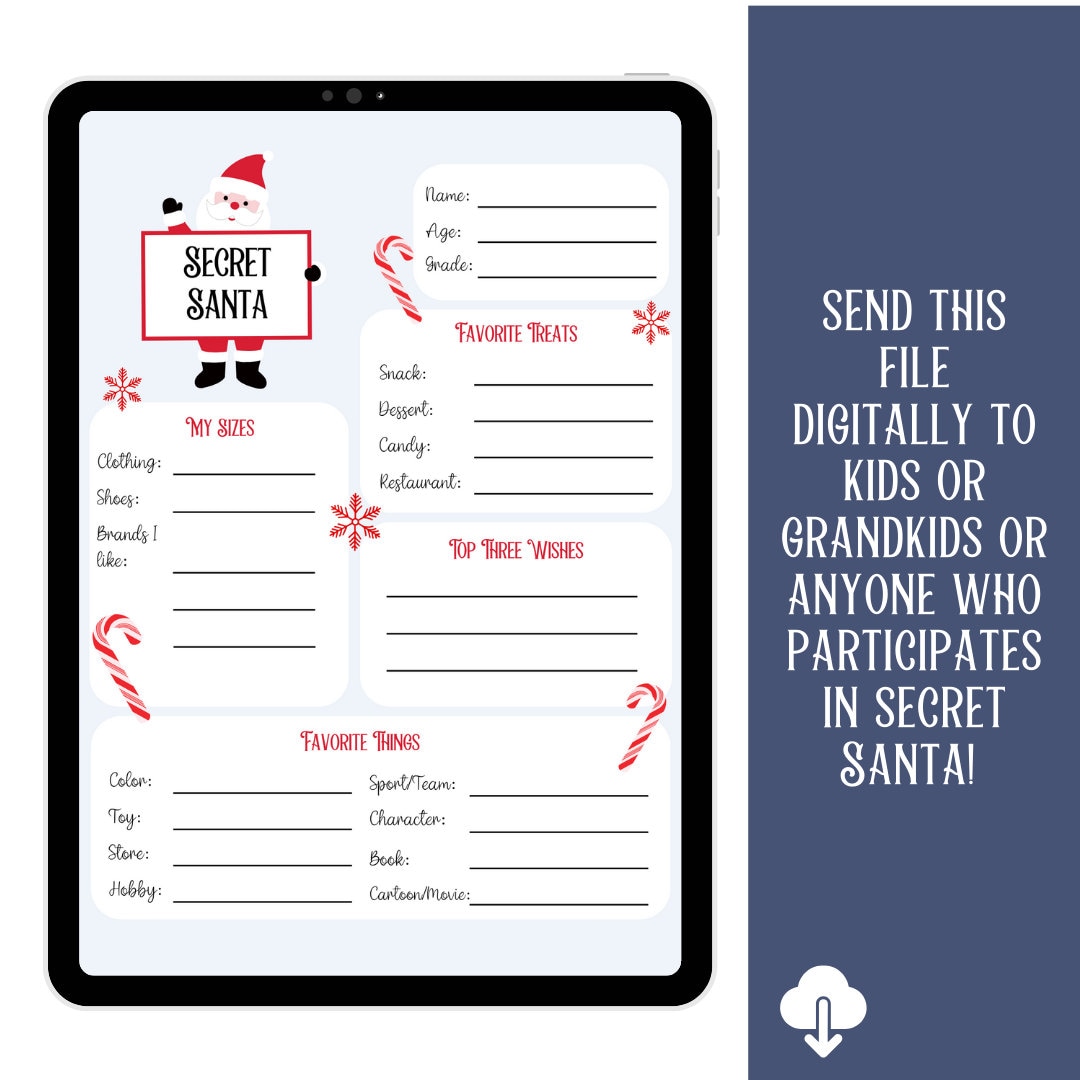 Kids Secret Santa List, Secret Santa Questionnaire for Kids, Secret ...