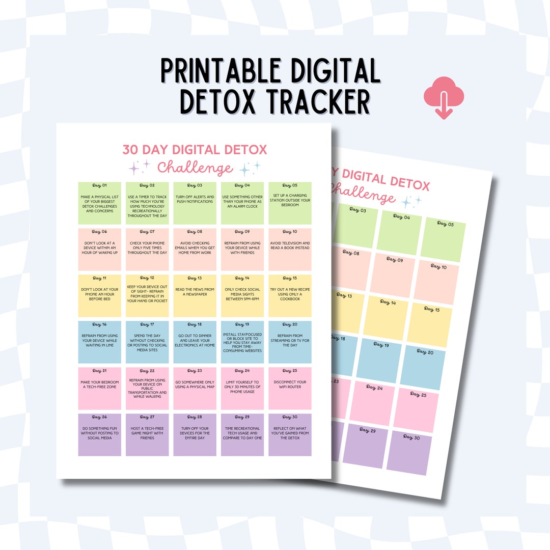 30 Day Digital Detox Challenge, Printable Digital Away Challenge Page, Quit Social Media ...