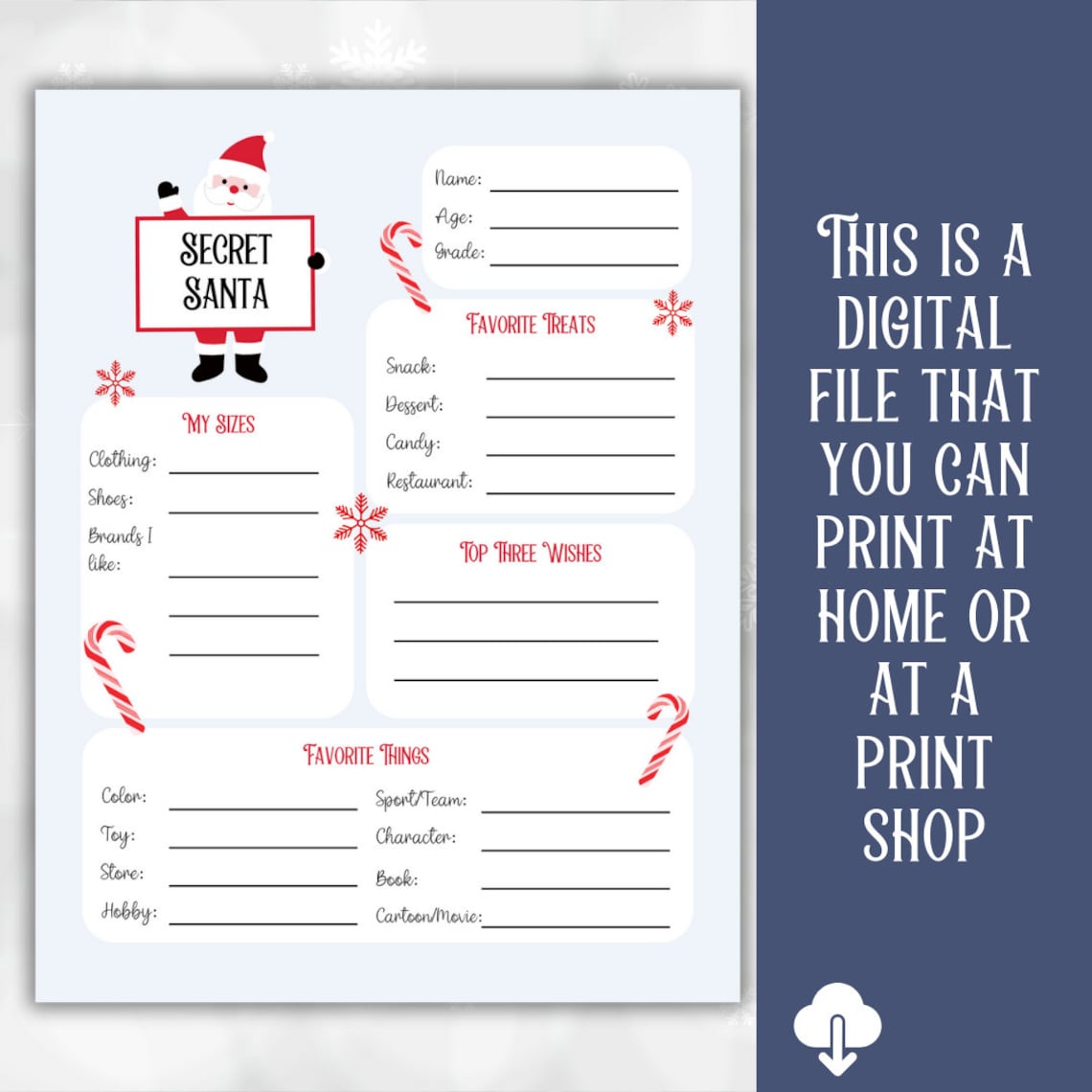 Kids Secret Santa List, Secret Santa Questionnaire for Kids, Secret ...