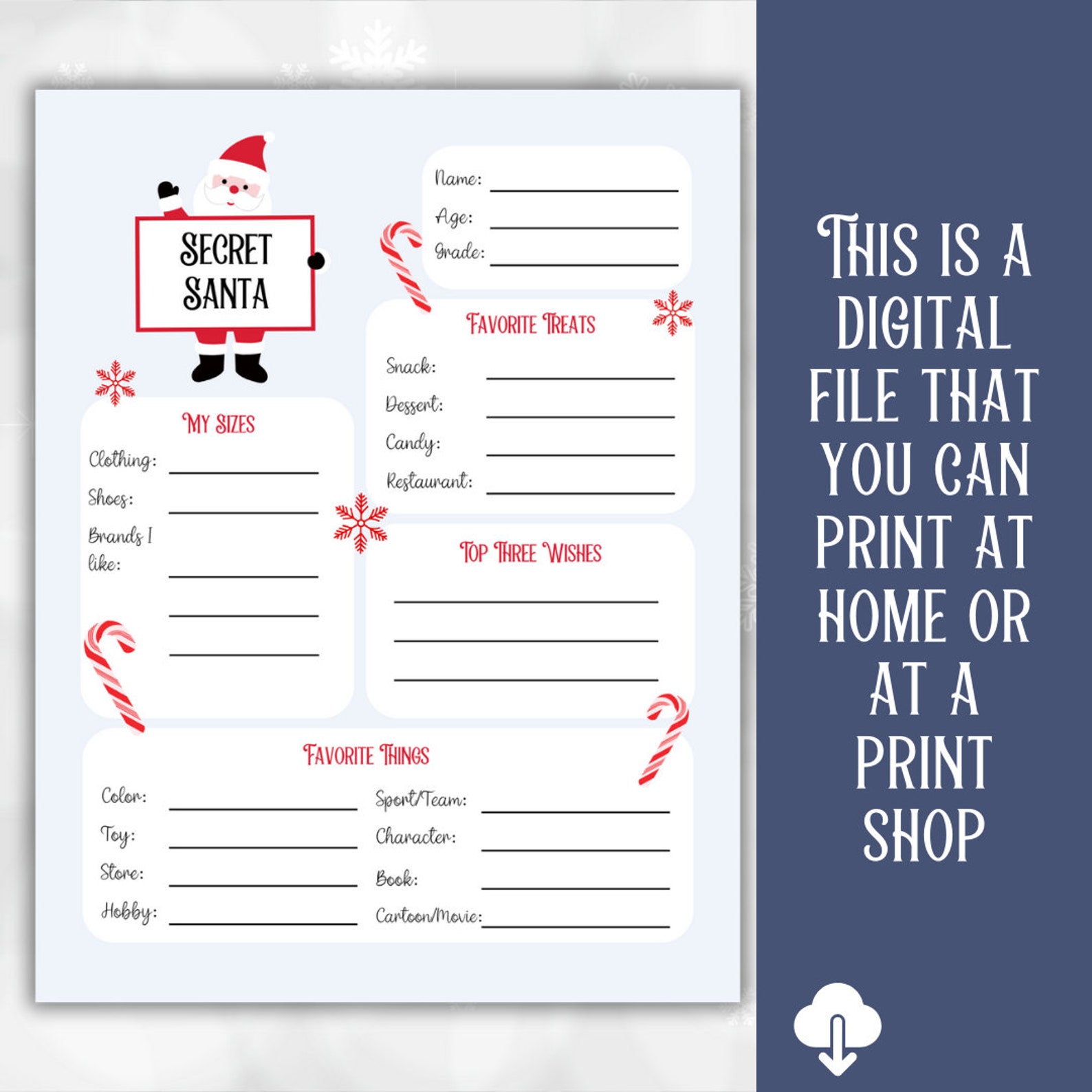 Kids Secret Santa List, Secret Santa Questionnaire for Kids, Secret ...