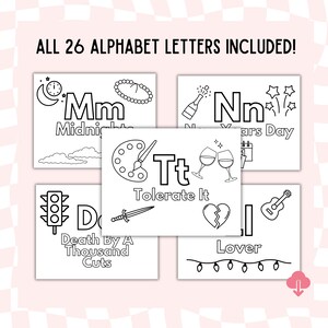 Taylor Swift Inspired Alphabet Coloring Pages Set Eras Tour Printable ...