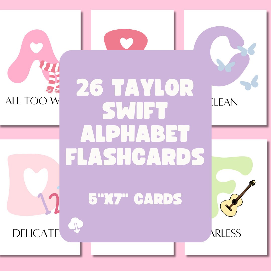Taylor Swift Alphabet Flash Cards Set of 26, Digital Download Bundle ...