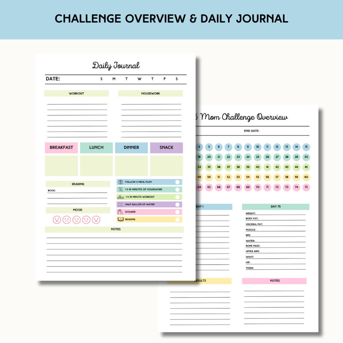75 Mom Challenge Printable, Spring and Summer Weight Loss, Easy ...