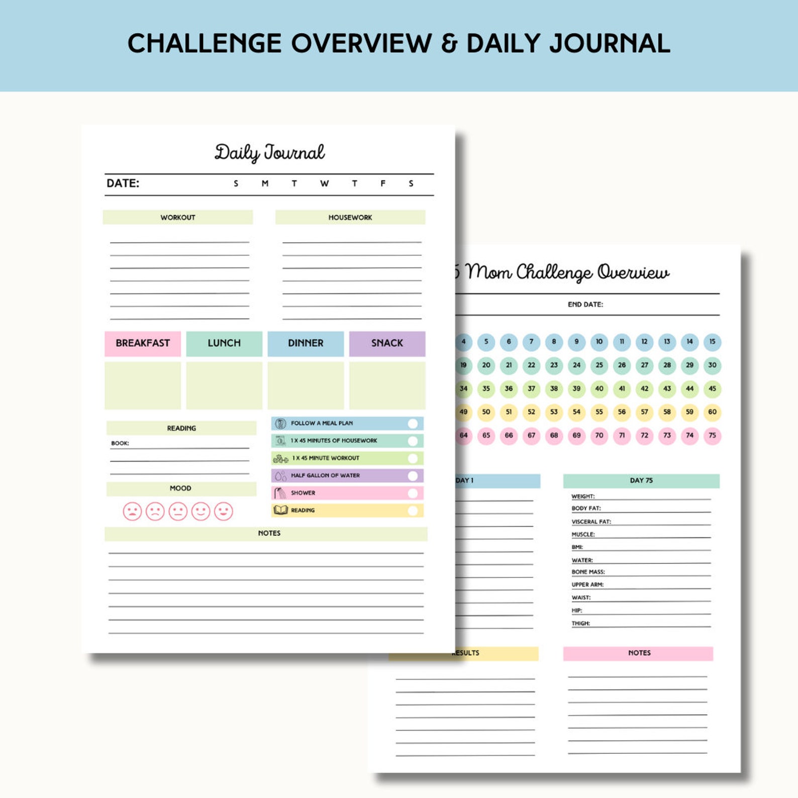 75 Mom Challenge Printable, Spring and Summer Weight Loss, Easy ...