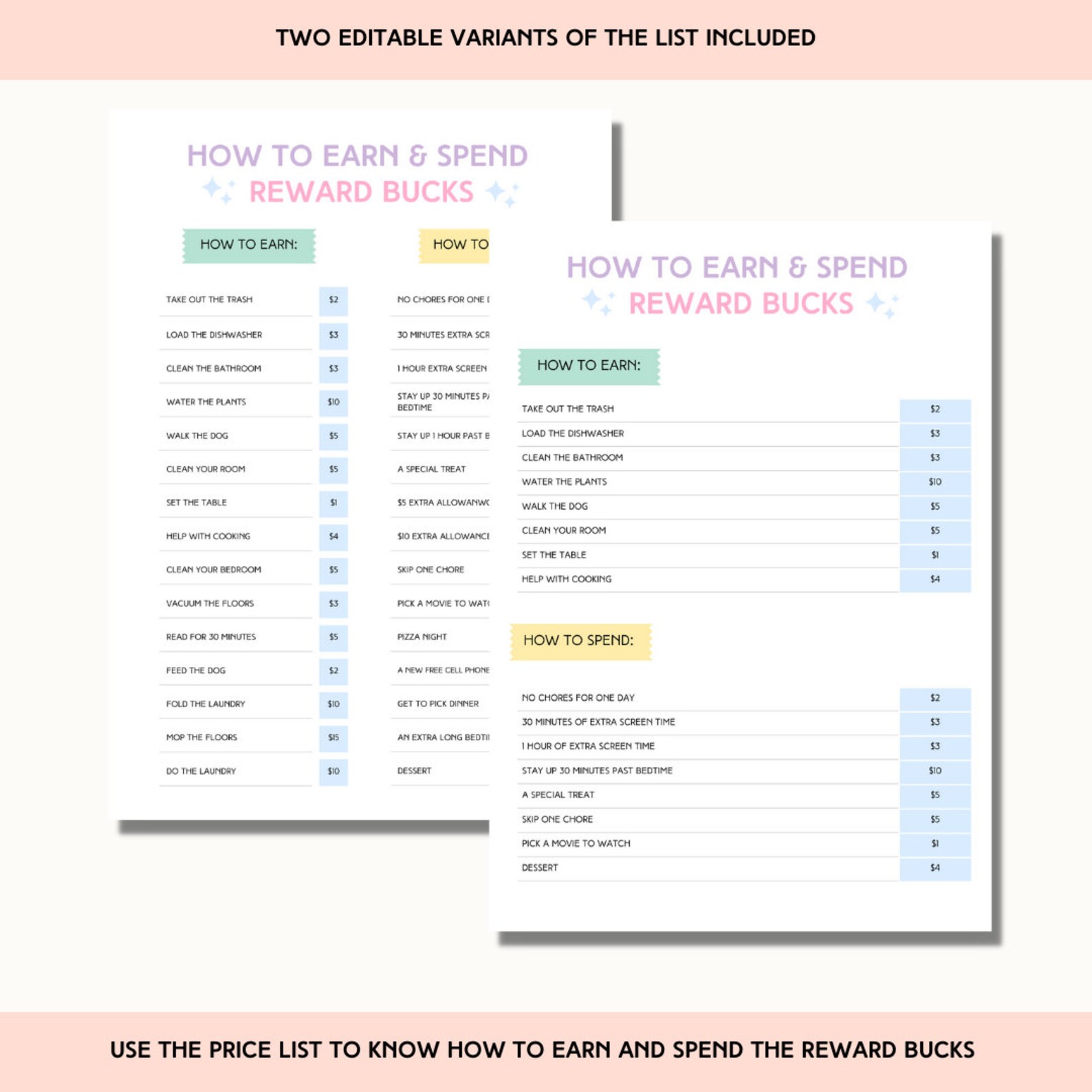 Editable Reward Bucks for Kids, Play Money, Pretend Money, Printable ...